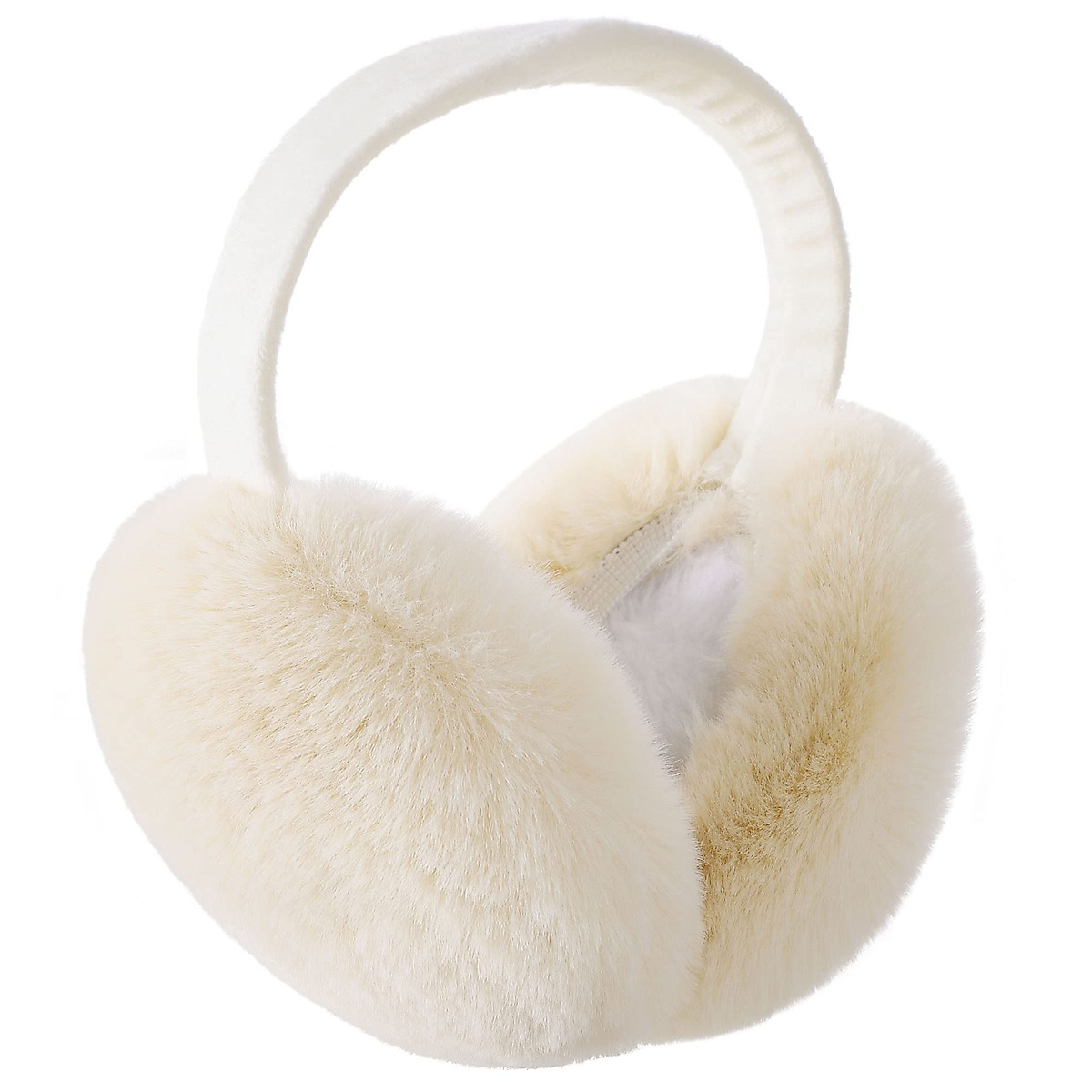Simplicity Unisex Furry Folding Ear Warmers for Women Ear Muffs Winter Earmuffs for Women Winter Cold Weather Warm Ear Cover for Winter, Cream