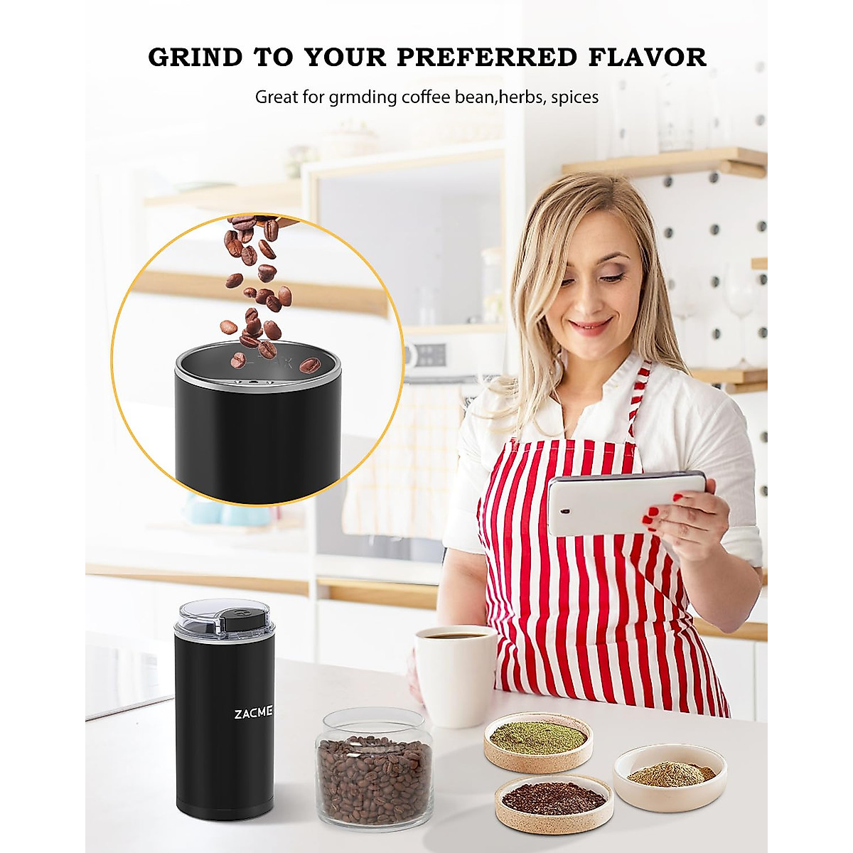 ZACME 4IN1 Single Serve Coffee Maker for K Cup &Ground, Small Coffee Machine with Milk Frother & Grinder, 5 Brew Size, 28oz Water Tank, Adjustable Drip Tray