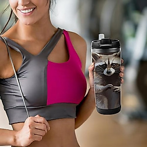 RTFGHJS 13oz Vacuum Insulated Stainless Steel Tumbler with Leakproof Lid Cute Raccoon 304 Stainless Steel Travel Mug Wide Mouth Coffee Cup for Hot & Cold Drinks (380ml)