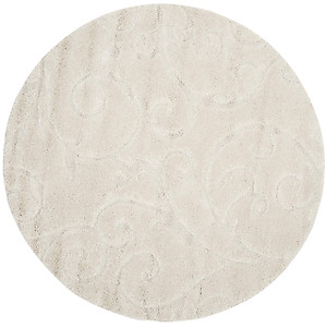 SAFAVIEH Florida Shag Collection 9' Round Cream / Cream SG455 Scrolling Vine Graceful Swirl Textured Non-Shedding Living Room Bedroom Dining Room Entryway Plush 1.2-inch Thick Area Rug