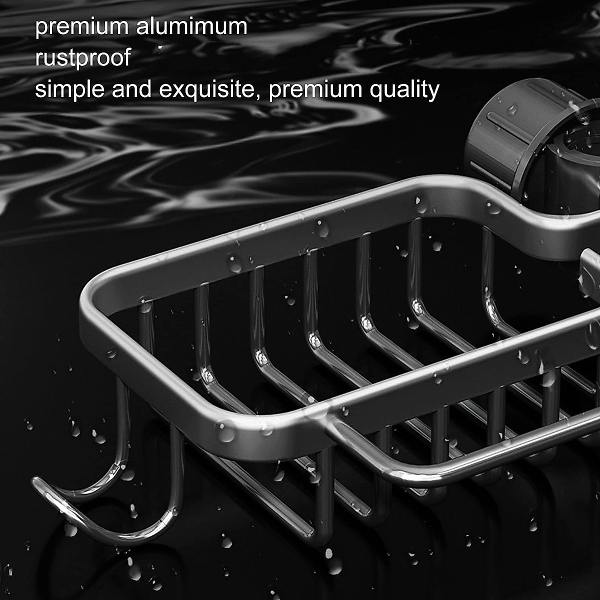 Jeanoko Faucet Storage Shelf Aluminum Plastic Two Containers with Towel Rod Kitchen Sink Faucet Shelf for Sponge Rag Kitchen Bathroom(Silver)