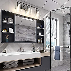 Aipsun 3 Lights Black Vanity Light Fixtures Over Mirror with Clear Glass Shades Industrial Wall Light Fixture for Bathroom(Exclude Bulb)