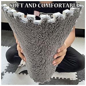 10-Piece Thickened Plush Foam Interlocking Floor Mat 12x12in Fluffy Square Foam Play Carpet Tiles with Edgings Shaggy Anti-Slip Puzzle Area Rug for Room Floor(Color:White)