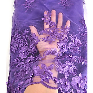 SanVera17 African Lace Net Fabrics Nigerian French Fabric Embroidered and Manual Beading Guipure Cord Lace for Party Wedding 5 Yards (Purple)