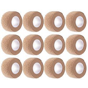 12 Pieces Self Adhesive Bandage Wrap Tape Stretch Self Adherent Cohesive Toe Tape for Sports, Wrist, Ankle, 5 Yards Each (Skin Color, 1 Inch)