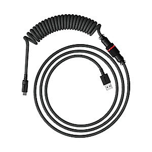 HyperX Coiled Cable - Durable Coiled Cable, Stylish Design, 5-Pin Aviator Connector, USB-C to USB-A - Grey/Black
