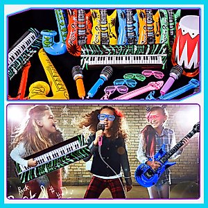 Max Fun Inflatable Rock Star Toy Set, 30 PCS 80s 90s Party Decorations Inflatable Party Props Musical Instrument Blow up Guitar Inflate Rock Band for Carnival Party Favors Rock and Roll Party Supplies