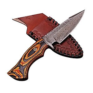 Darkest Fears Damascus Steel Fixed Blade Survival Hunting Knife Fire Glow Pakkawood Handle