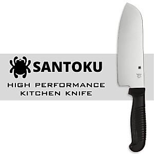 Spyderco Santoku Kitchen Knife with 6.8" MBS-26 Stainless Steel Blade with Durable Black Polypropylene Handle - PlainEdge - K08PBK