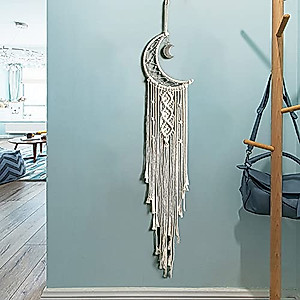 MGahyi Moon Star Dream Catcher Decor,Macrame Woven Dreamcatcher with Light,Bohemian Wall Hanging Decoration,Bedroom,Home Decoration (Moon White)