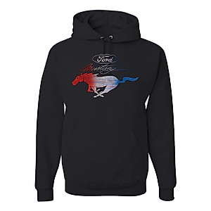 Wild Bobby Ford Mustang Shirt USA Flag Mustang Emblem T-Shirt Cars and Trucks Unisex Graphic Hoodie Sweatshirt, Black, Small