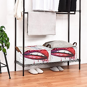 Exnundod Watercolor Red Lips Storage Bins Unique Attractive Funny Stroage Basket with Metal Frames Collapsible Storage Bin with Handles Organizing Closet Blanket Toys, 1PC