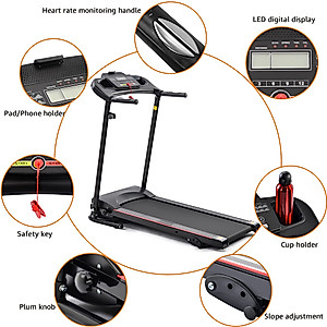 Home Foldable Treadmill with Incline, Electric Folding Treadmill for Walking Treadmill Machine 5" LCD Screen 250 LB Capacity MP3 (Black/Grey)