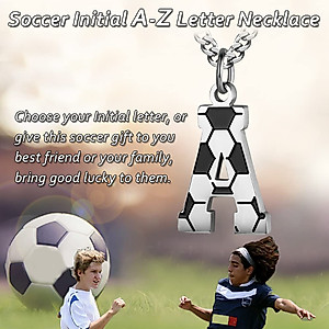 AIAINAGI Soccer Initial A-Z Letter Necklace for Men Soccer Charm Pendant Stainless Steel Silver Chain 22inch Personalized Soccer Gift for Men(A)