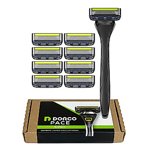 Dorco Pace 5 Pro Razors- Shaving System For Men with Trimmer - 1 Handle + 9 Cartridge Set