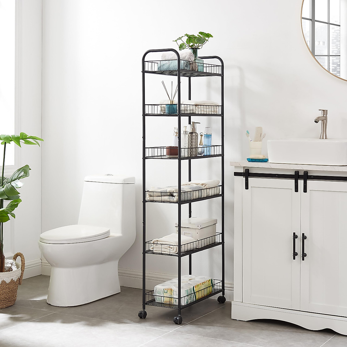 JOIN IRON 6-Tier Rolling Cart Gap Kitchen Slim Slide Out Storage Tower Rack with Wheels, 6 Baskets, Kitchen, Bathroom Laundry Narrow Piaces Utility cart, 10" D x 22.8" W x 61" H