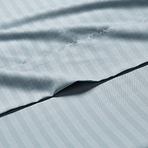 Amazon Basics Deluxe Microfiber Striped Sheet Set, Spa Blue,4 pieces, Queen