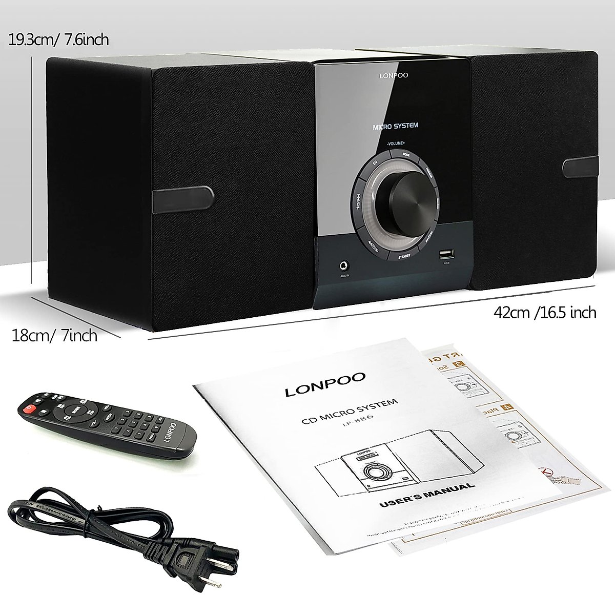Home CD Stereo Shelf System - 30W Compact Micro Stereo System with CD Player, Bluetooth, FM Radio, Aux-in, USB Playback, 2-Way Music Crisp-Sound, DSP-Tech, Remote Control