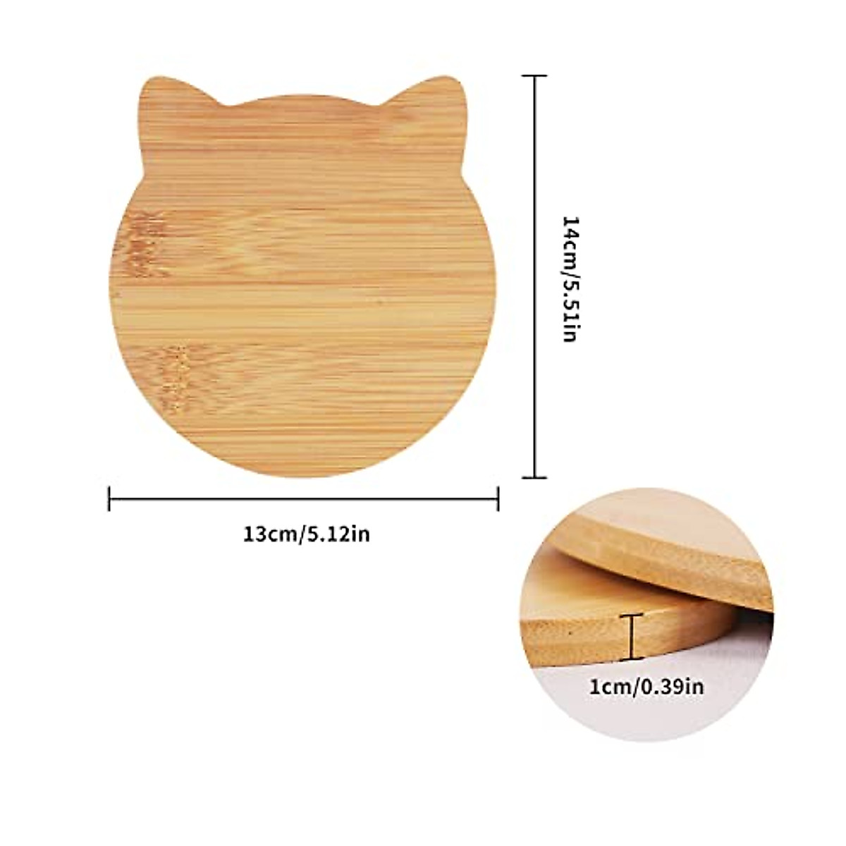 Baveke Bamboo Crafted Unique Adorable Cat Shaped Coasters Set of 6 for Bar Dining Table Kitchen Home Décor - 5.3 Inches, Natural