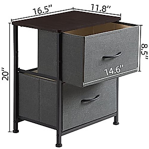Somdot Nightstand with 2 Drawers, Bedside Table Small Dresser with Removable Fabric Bins for Bedroom Nursery Closet Living Room - Sturdy Steel Frame, Wood Top, Pull Handle - Charcoal Grey/Dark Walnut