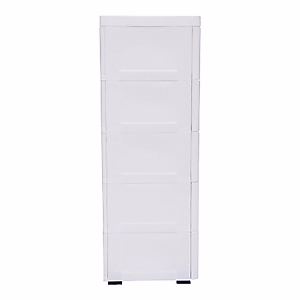 5 Drawer Storage Cabinet with Wheels,Plastic Drawers Dresser,5 Tier Storage Cabinet for Living Room,Bedroom,Kitchen,White