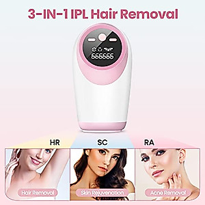 Laser Hair Removal for Women and Men 3-N-1 IPL Device Permanent 999,999 Flashes FDA Cleared Hair Removal for Face Armpits Legs Arms Bikini Line Whole Body Use