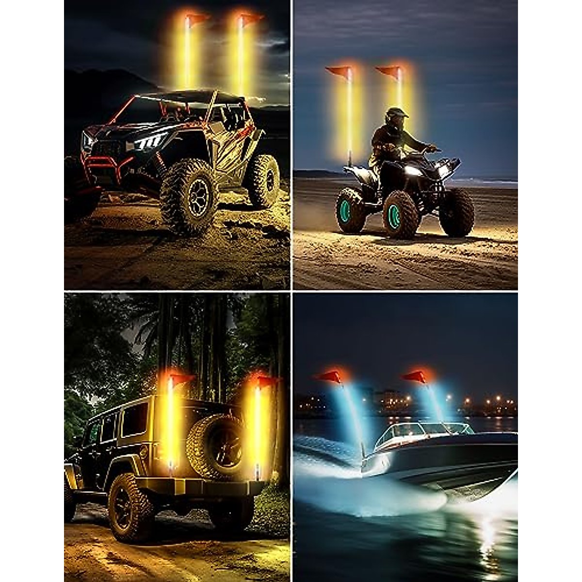 KEMIMOTO 5FT 2PCS LED Whip Lights with Spring Bases for UTV ATV, 22 Modes 21 Colors 5 Brightness 10 Speed IP67 Waterproof Wireless Control, compatible with Can Am Maverick X3 Polaris RZR Kawasaki SxS