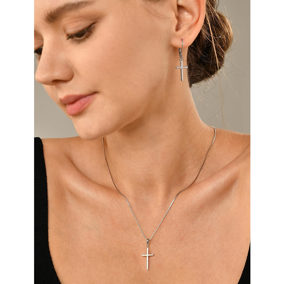 YL Cross Hoop Earrings 925 Sterling Silver Polished Circle Endless Earrings 15mm Dangle Hoops Diameter Jewelry