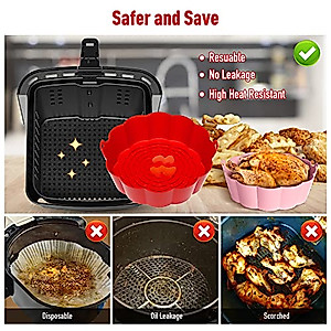 3-Pack Air Fryer Liners Silicone, 8.5 inch Reusable Air Fryer Basket, For 3.5 to 8.5QT Food Grade Air Fryer Accessories, Replacement of Parchment Liners, No Need to Clean the Air Fryer(Red+Bule+Pink)