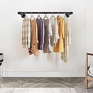 TLBTEK Industrial Pipe Clothes Rack,Heavy Duty Rustic Clothes Hanging Shelves System,Wall Mounted Detachable Black Iron Metal Garment Bar for Retail Display,Closet Organization (36 Inch)
