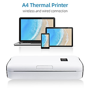 HXBER Thermal Printer, A4 Portable Paper Printer Thermal Printing Wireless BT Connect Compatible with iOS and Android Mobile Photo Printer Support 210mm Wide for Outdoor Travel Home Office Printing