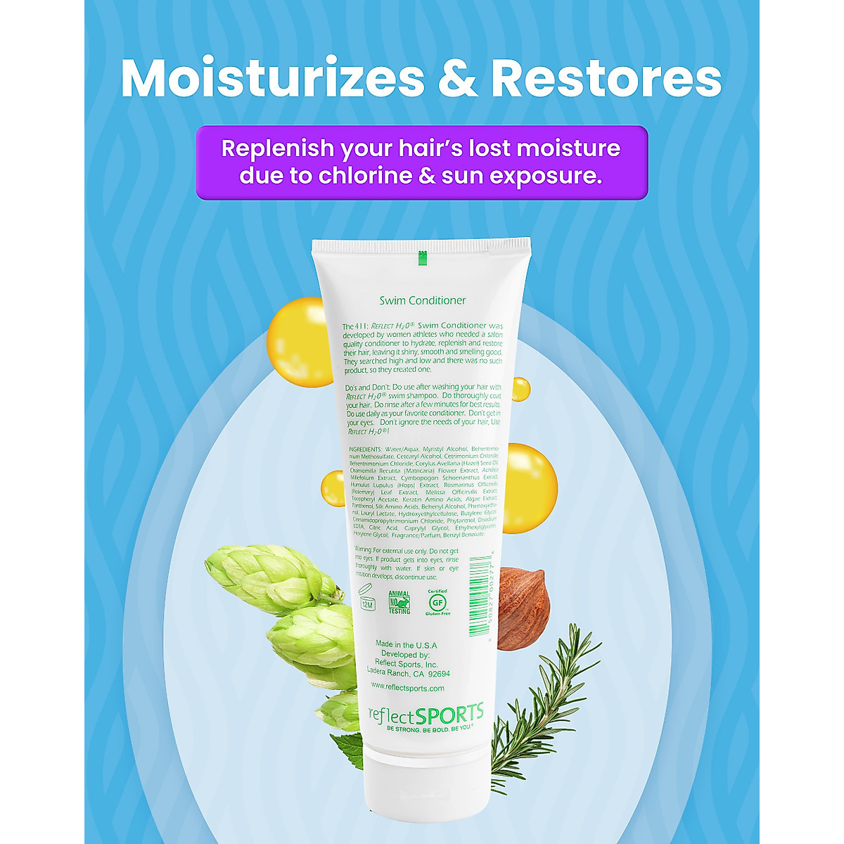 Reflect HշO Swim Conditioner - Moisturizing & Strengthening Swim Hair Care Conditioner for Damaged Hair - Sulfate-Free Chlorine Hair Protection with Rosemary & Vitamin E for Fresh, Hydrated Hair - 8oz