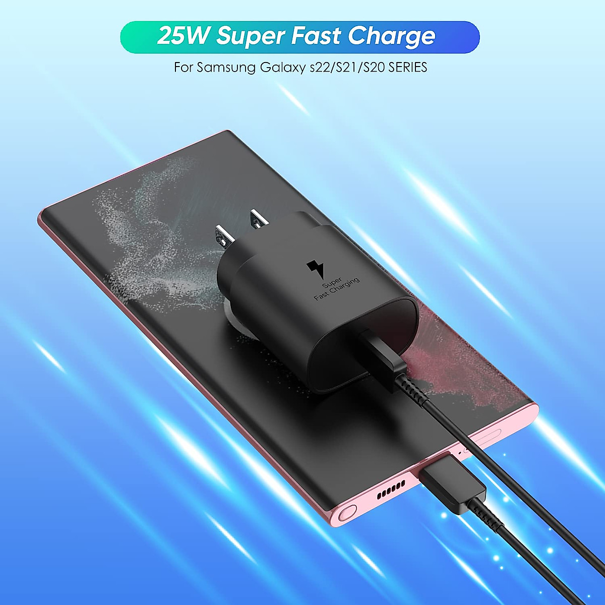 10FT Long Samsung Charger Fast Charging Cord & 2Pack 25W USB-C Super Fast Charging Black PD/PPS Wall Charger Type-C Block for Samsung Galaxy S23/S22/S22 Ultra/S22/S21/Note20/iPhone 15/Plus/Pro/Pro Max