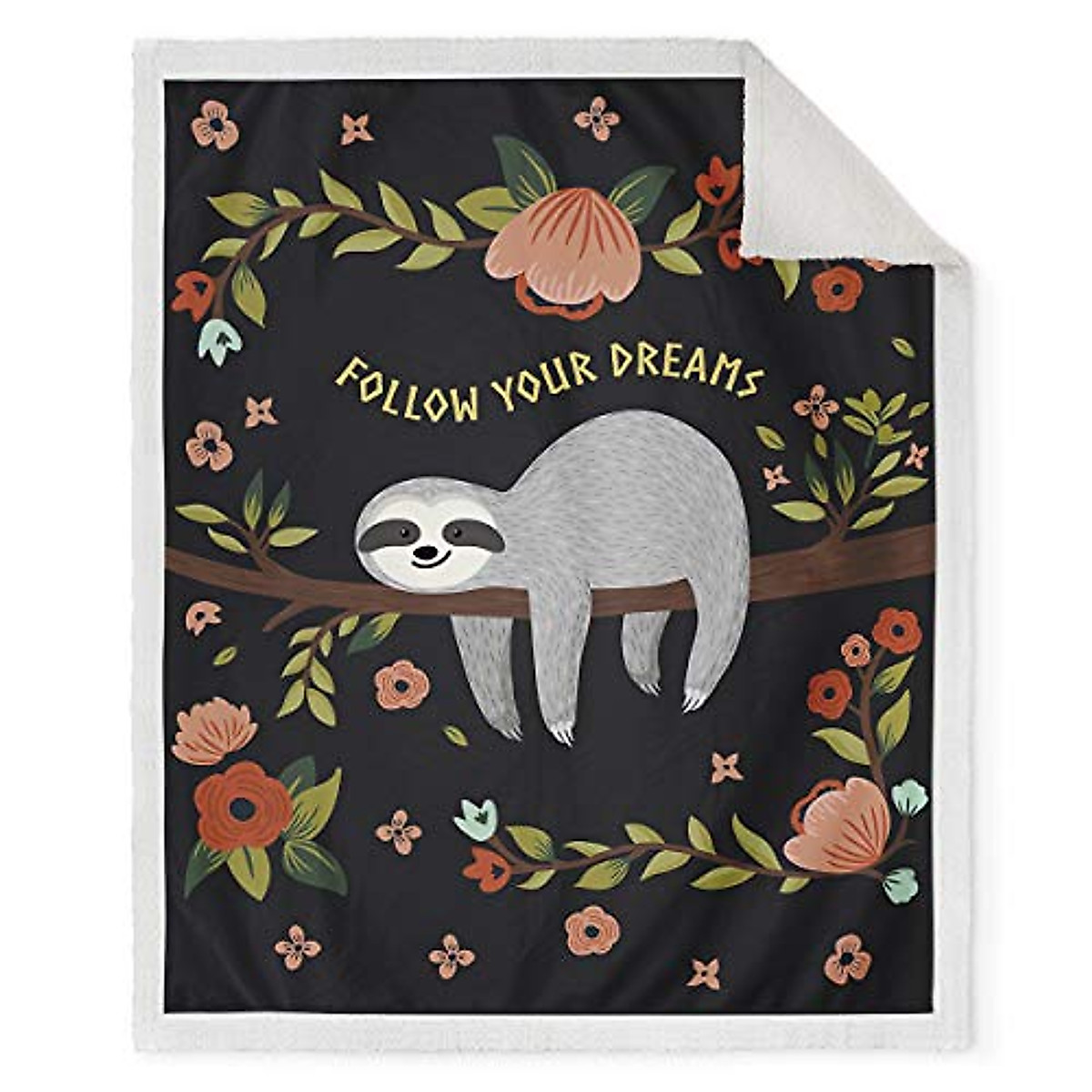 Jekeno Sloth Sherpa Blanket Comfort Warm Print Fleece Throw Blanket for Sofa Chair Bed Office Travelling Camping Gift 50"x60"