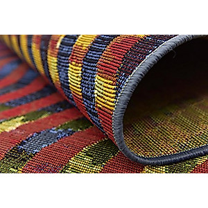 Unique Loom Outdoor Modern Collection Area Rug - Wavy (5' 3" x 8' Rectangle, Multi/ Beige)