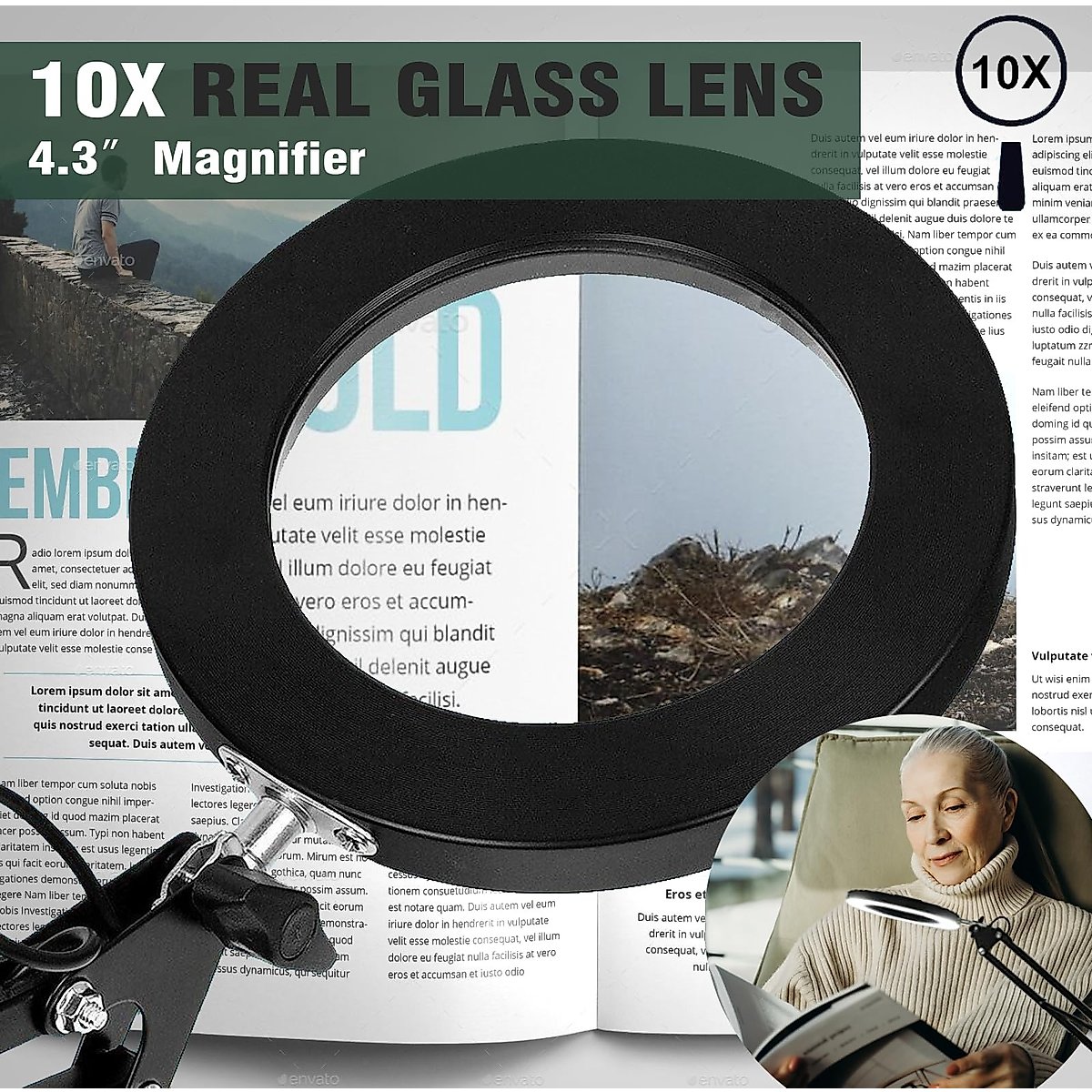 Nerefou Magnifying Glass with Light and Stand, 10X Magnifying Lamp, 2-in-1 Magnifying Desk Lamp with Clamp, 3 Color Mode, Magnifying Glasses with Light for Close Work (1st Generation Base ＆ Clamp)