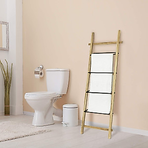 MyGift 6-Tier Blanket Ladder Wooden, 54 inch Blanket Quilt Holder Rack Decorative Ladder, Easy Assembly, Rustic Farmhouse Ladder Shelf for The Living Room Bedroom Bathroom Home Decor, Brown