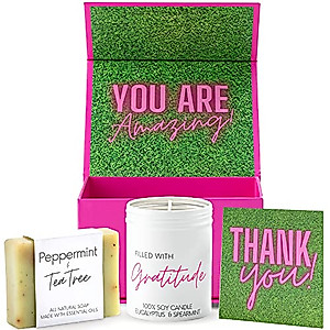Boxzie Thank You Box for Women - Gratitude Candle & Soap Gift Basket Set - Thoughtful Appreciation Gifts for Coworkers, Employee, Secretary, Hostess, Teacher, Friends, Boss