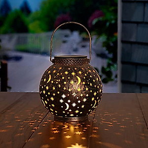 Easybuy Solar Lanterns Star Moon Solar Outdoor Lanterns Patio Garden Walkway Lawn Bronze Lanterns 2 Pack Star Moon Gifts for Wife Mother Friends