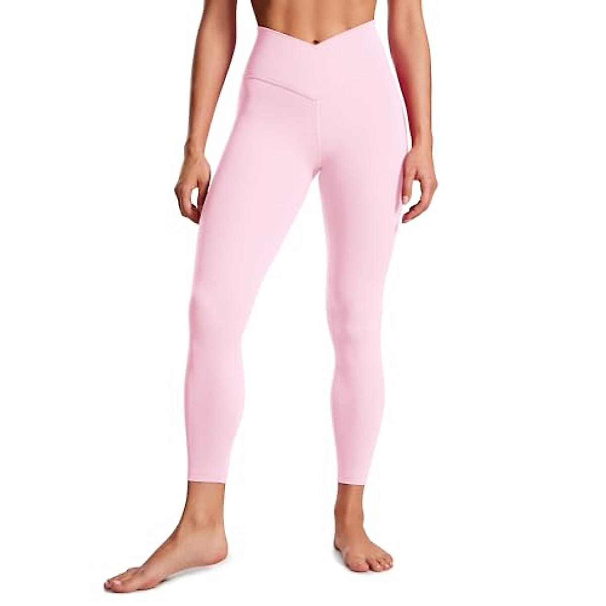 CRZ YOGA Womens Butterluxe Cross Waist Leggings 25" - V Crossover High Waisted Yoga Pink Peony Small