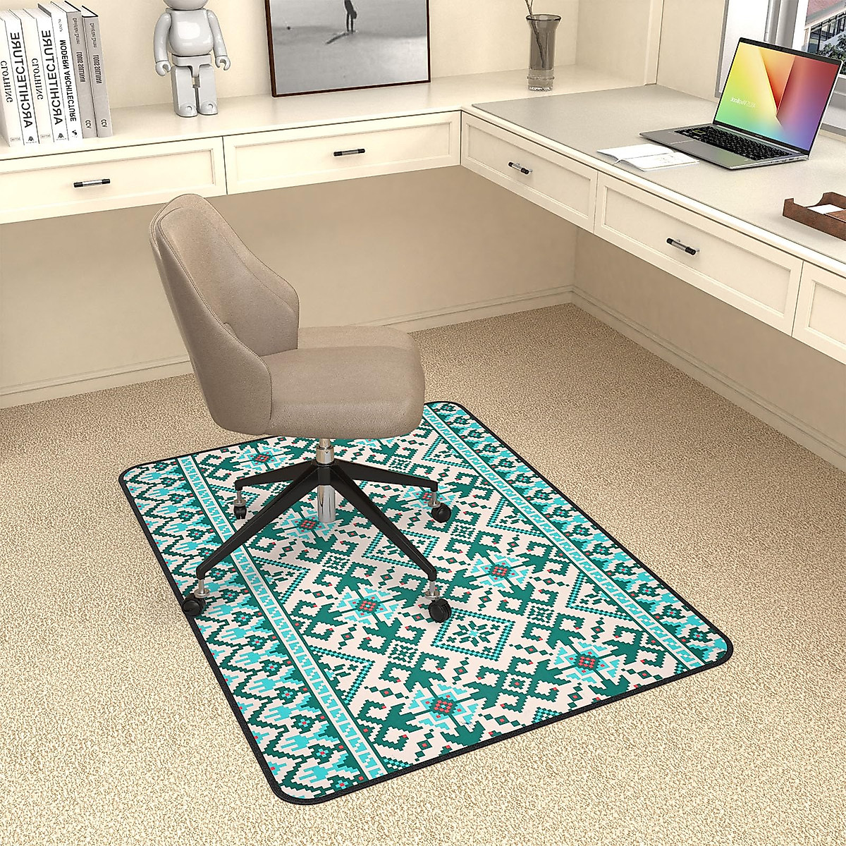 Mapuon Heavy Duty Desk Chair Mat for Carpet & Hardwood Floors, 48" x 36" Exquisite Jacquard Floor Mat Office Chair Mat for Carpeted Floors and Hardwood Floor for Home Office