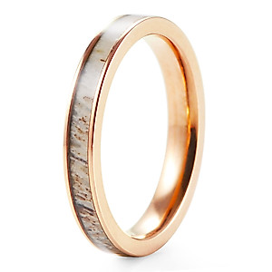 SHARDON Women's 3mm Rose Gold Titanium Ring with Real Antler Inlaid Wedding Bands (6)
