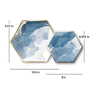 Harlow & Grey Malibu Watercolor Small Party Plates Set, 8 Ct Pack, 8” Elegant Disposable Paper Dinnerware Supplies for Birthday, Wedding, Shower, Anniversary, Engagement, Holiday, Blue & Gold