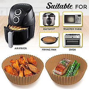 100Pcs Air Fryer Disposable Paper Liners, Free 7" Tongs. Non-Stick, Water Proof Air Fryer Paper Liners. Easy clean up. Roasting, Baking, Steaming. Air Fryer Parchment Paper for Air Fryers Fit 3.5-6Qt