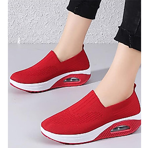 Women Mesh Air Cushion Orthopedic Diabetic Walking Shoes Slip-on Platform Sneakers Breathable Lightweight with Arch Support Wedge Rocker Shoes (Dark Gray,7,Women,7)