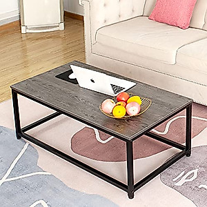 AZL1 Life Concept Coffee Table with Metal Frame,Clean, contemporary design meets rustic industrial style，for living room, office, Dark Brown/Black
