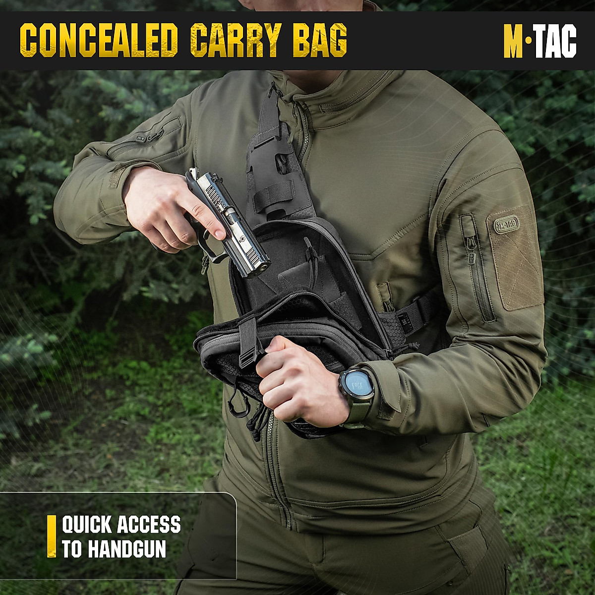 M-Tac Elite Tactical Sling Bag for Men - Crossbody Bag - Concealed Carry Chest Bag - Black Sling Backpack