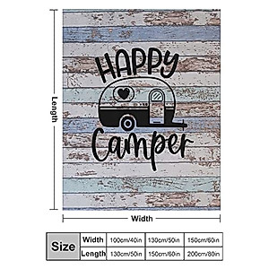 Large Throw Blanket, Vintage Wooden Door Happy Camper 50x60 Inch Super Soft Warm Cozy Throw Blanket, Lightweight Thick Blanket as Bedspread/Coverlet for Women Men Kids, Easy to Care, All Seasons