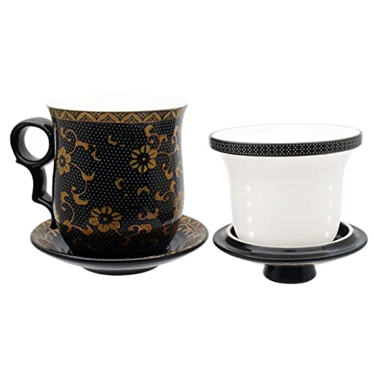 Tea Talent Porcelain Tea Cup with Infuser Lid and Saucer Sets - Chinese Jingdezhen Ceramics Coffee Mug Teacup Loose Leaf Tea Brewing System for Home Office