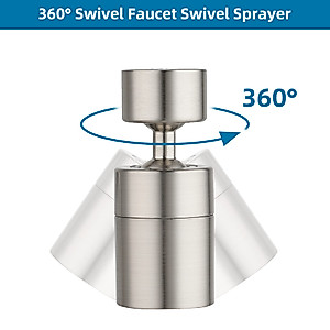 Hygie Rinse Faucet Aerator with 3 Adapters, 2-Flow Bathroom 360° Swivel Female Thread Sink Aerator with Male Adapter, Water Saving Faucet Extender Attachment, Brushed Nickel